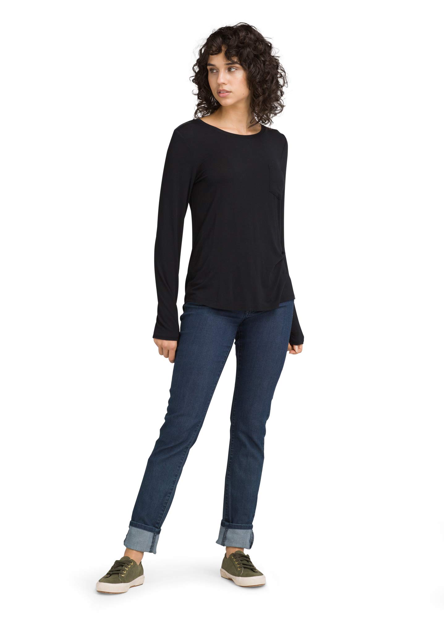 prAna Women's Foundation Long Sleeve Crew Neck Top, Black, Medium