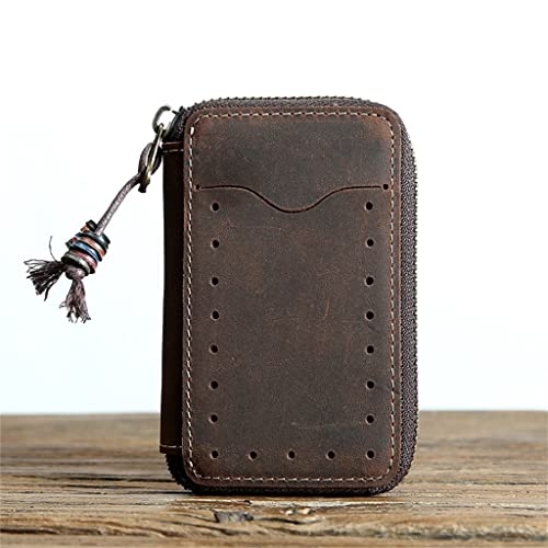 YFQHDD Men's Vintage Leather Key Case Multifunctional Zipper Large Capacity Female Bus Card Holder Couple