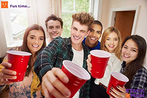 Red Cups - Party Cups - Disposable Plastic Cups [16 oz - 100 Pack] Fun & Durable Party Cups for Drinking & Playing - Bulk Case of 100 Cups, By Stack Man