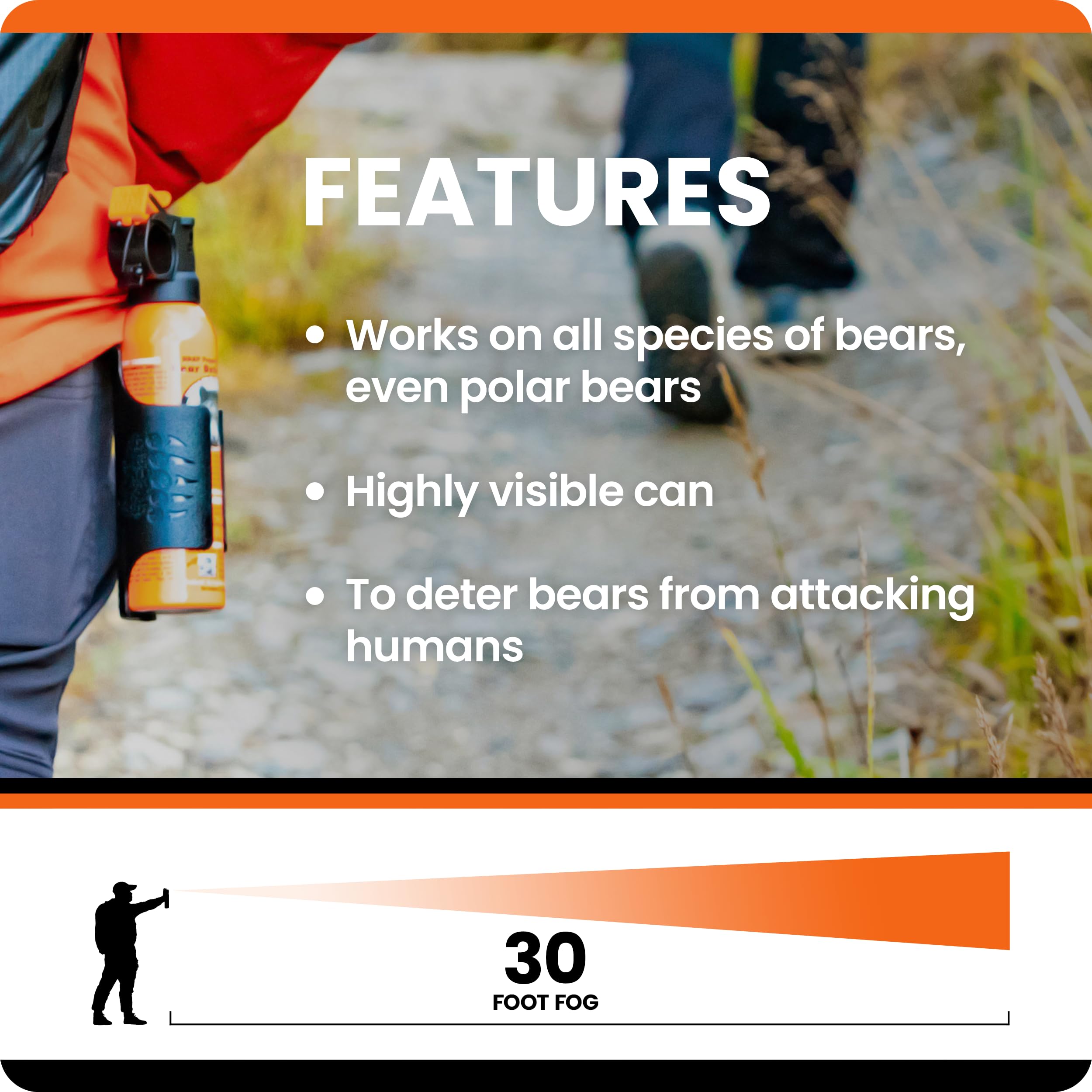 UDAP Pepper Power Bear Spray Self Defense Deterrent with Griz Guard Holster for Camping, Hiking, Fishing, Powerful Blast Pattern, 30 ft Fog Barrier, Safety Orange, SOG, 7.9 oz