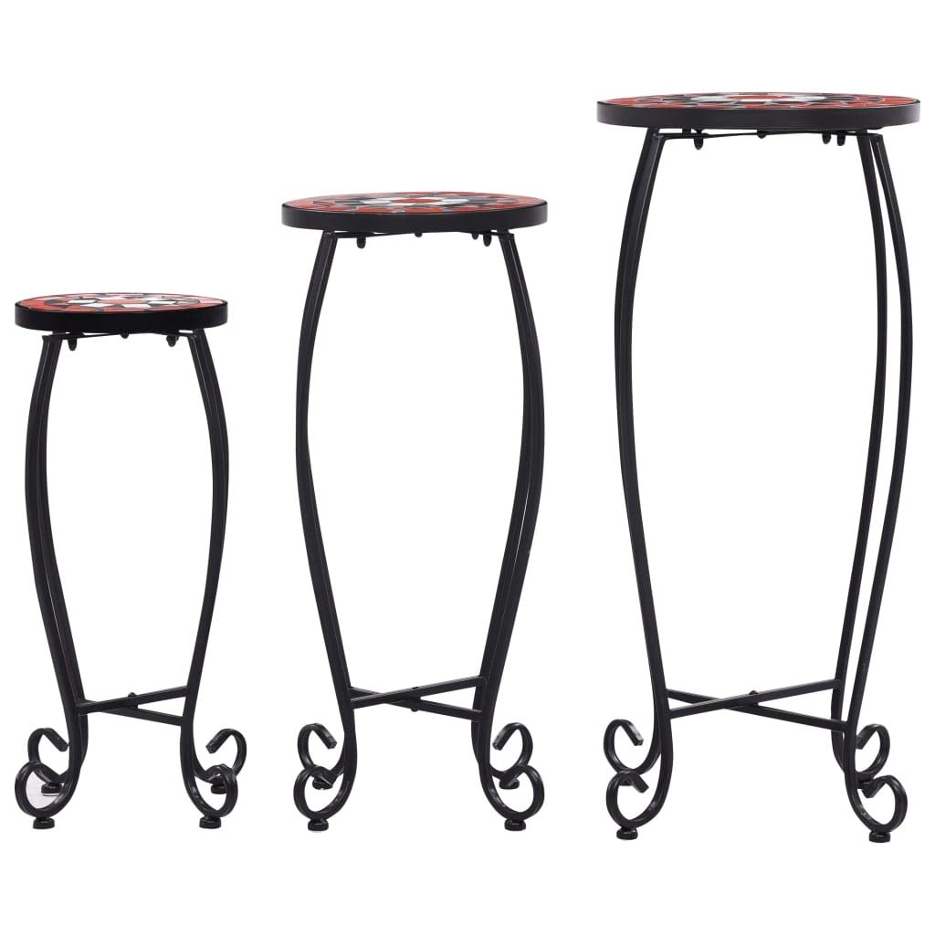 NusGear Mosaic Tables 3 pcs Terracotta and White Ceramic, Material: Iron Tube + Ceramic Tile -704