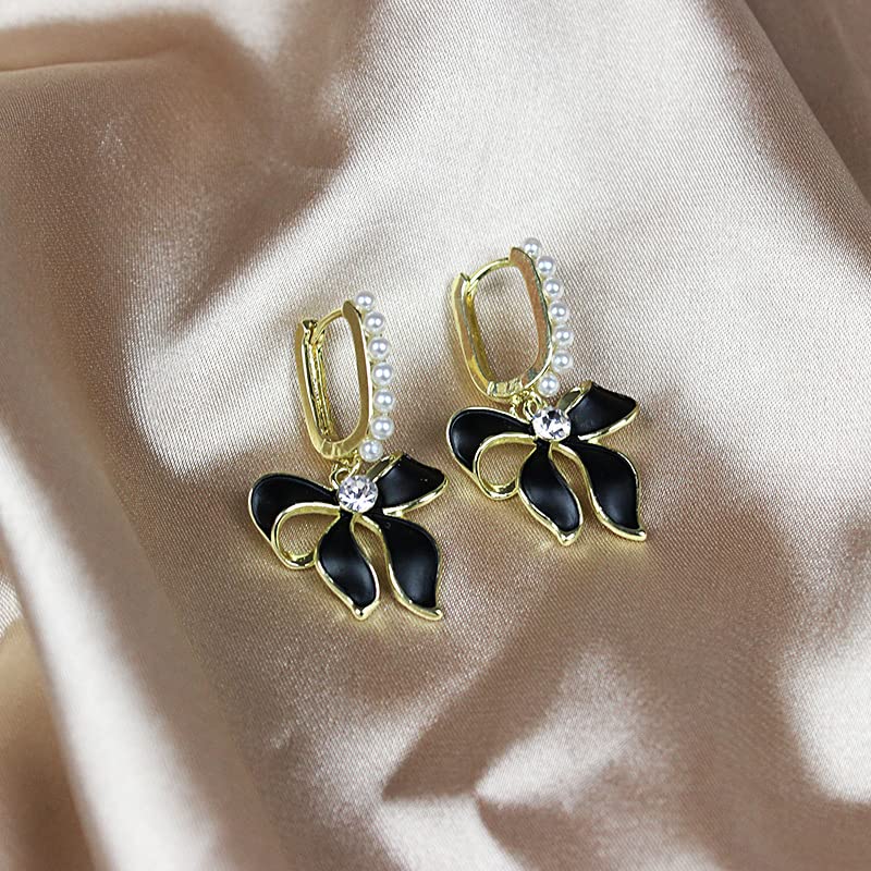 Zovie Black Bow Studs with Cubic Zirconia Classy Bowknot Earrings for Women Ladies Girls