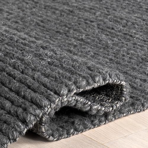 nuLOOM 9x12 Penelope Wool Braided Handmade Area Rug, Off White, Solid Rustic Farmhouse Style, For Bedroom, Living Room, Hallway, Entryway