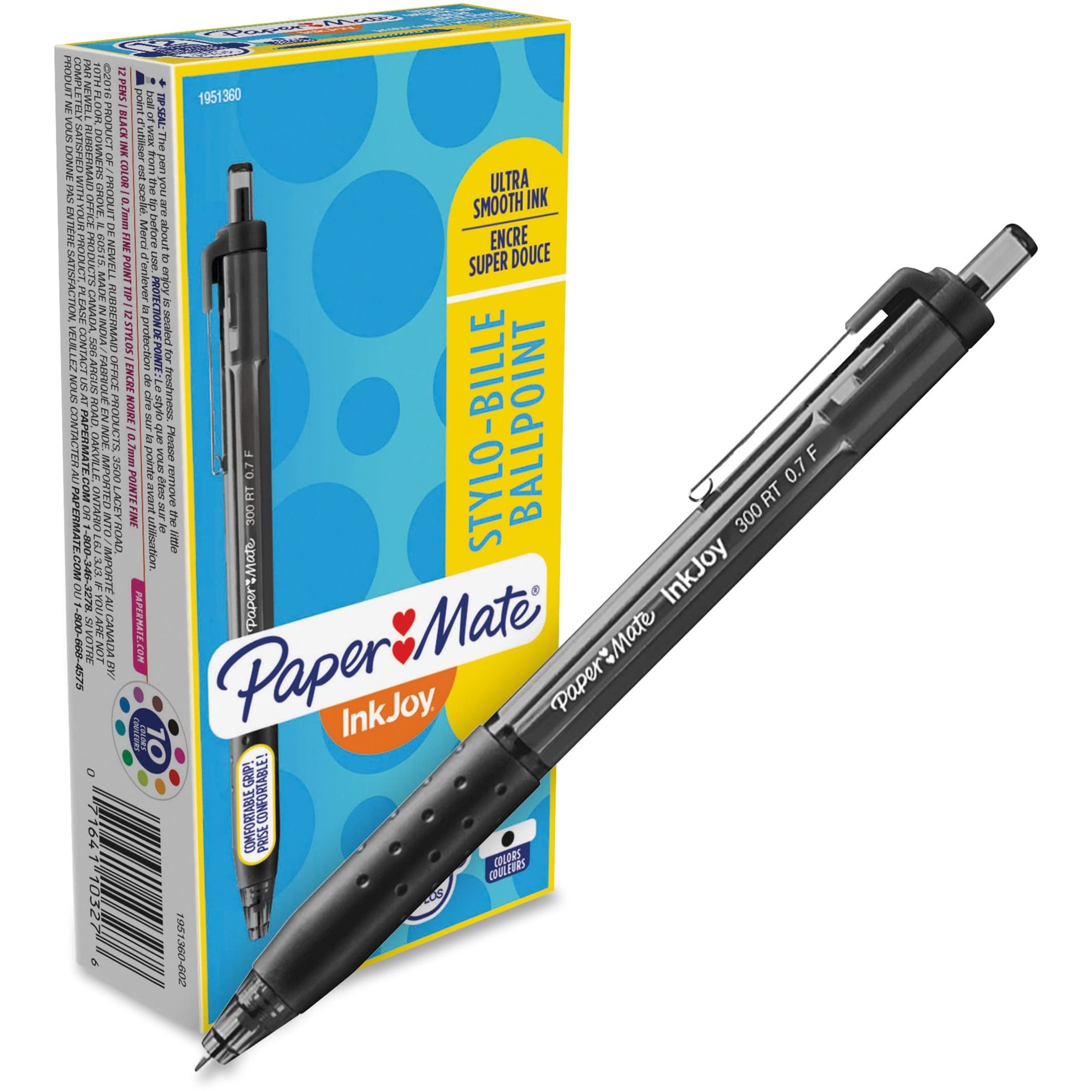 Paper Mate InkJoy 300RT Retractable Ballpoint Pens, Fine Point, Black, Box of 12 (1951360)