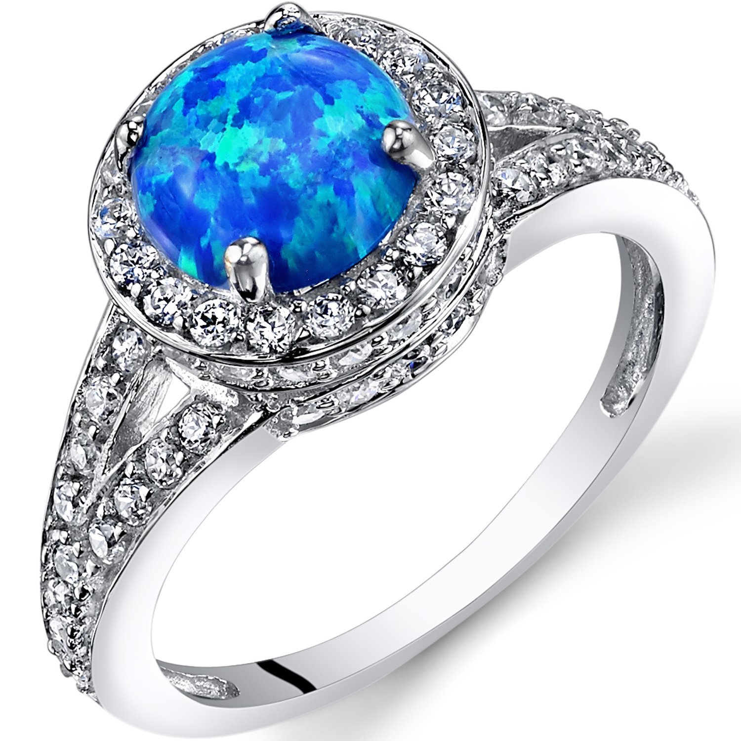 PEORA Created Blue Opal Halo Ring Sterling Silver 1.00 Carats Size 9