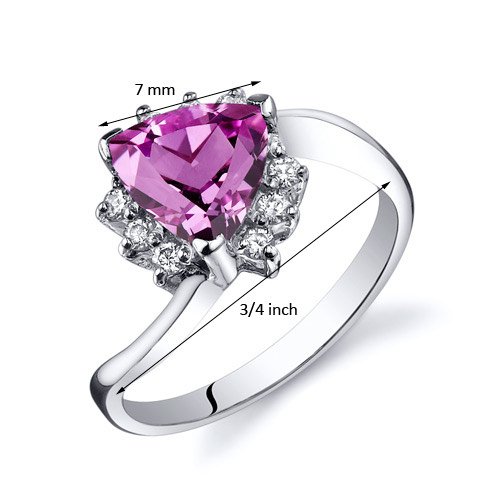 PEORA Created Pink Sapphire Promise Ring in Sterling Silver, Sweet Blossom Design, 1.75 Carat Trillion Cut, Comfort Fit, Size 8