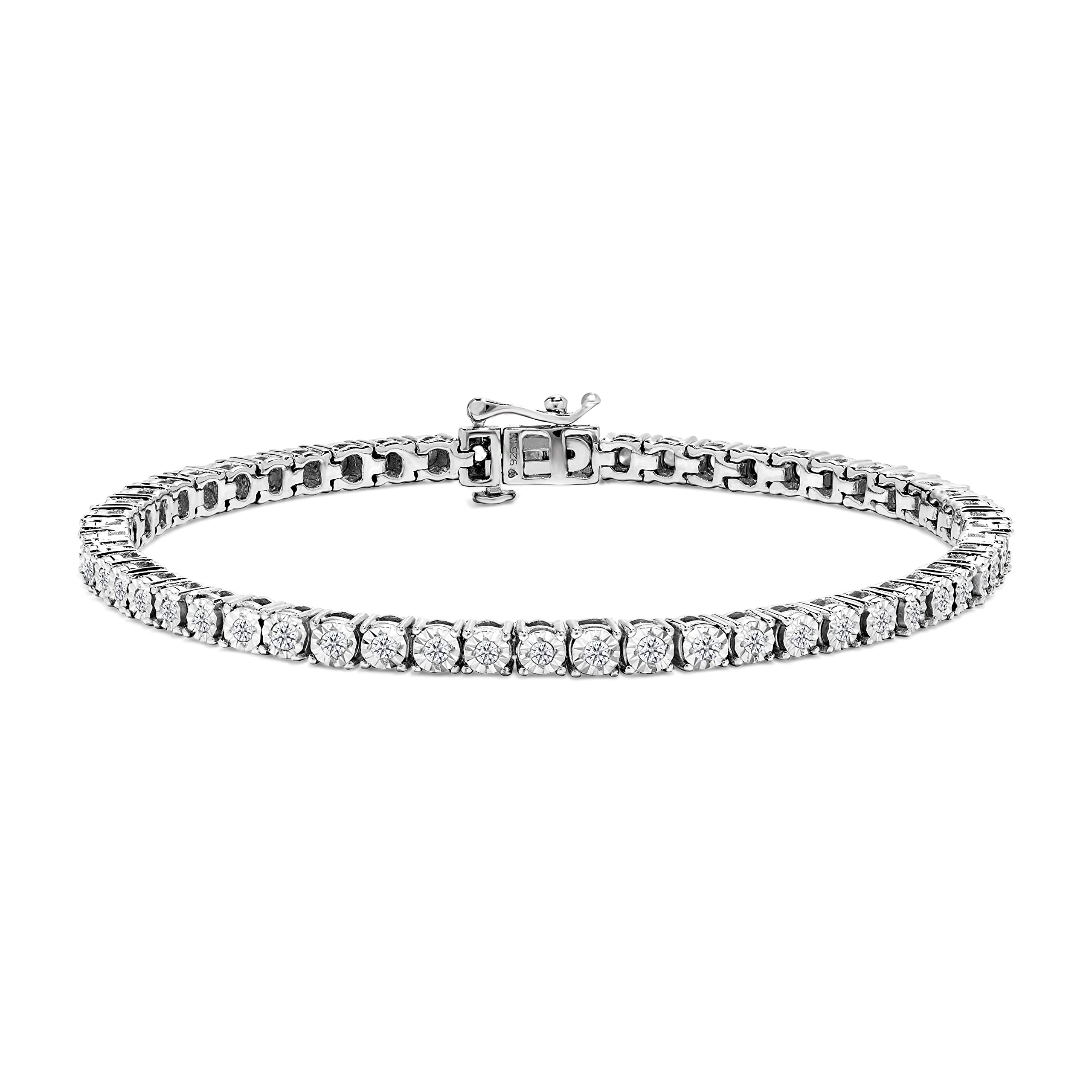 Original Classics .925 Sterling Silver 1.0 Cttw Miracle-Set Diamond Round Faceted Bezel Tennis Bracelet (I-J Color, I3 Clarity) - 7"