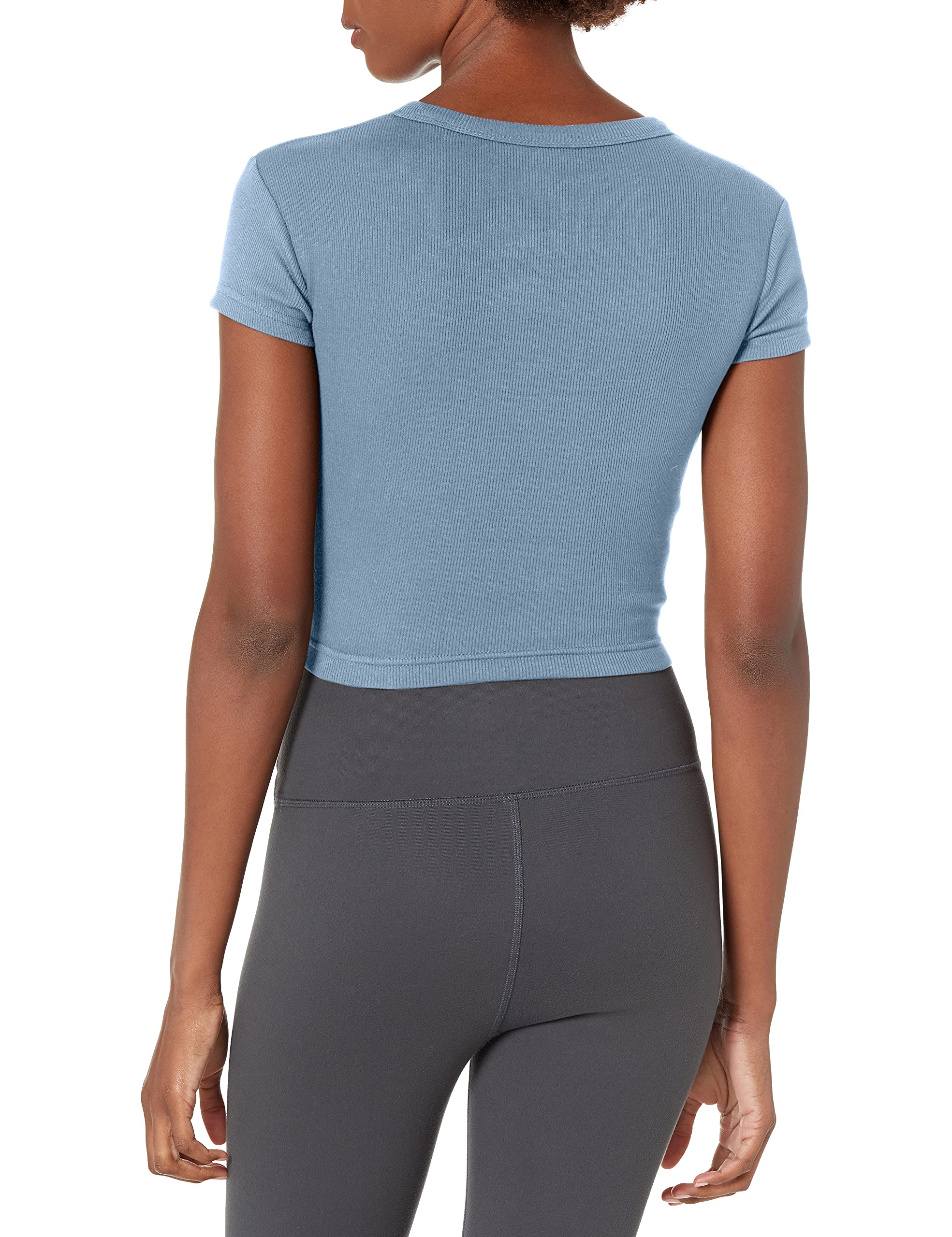 Reebok Women's Standard Crop Tee, Blue Slate/White Logo, Small