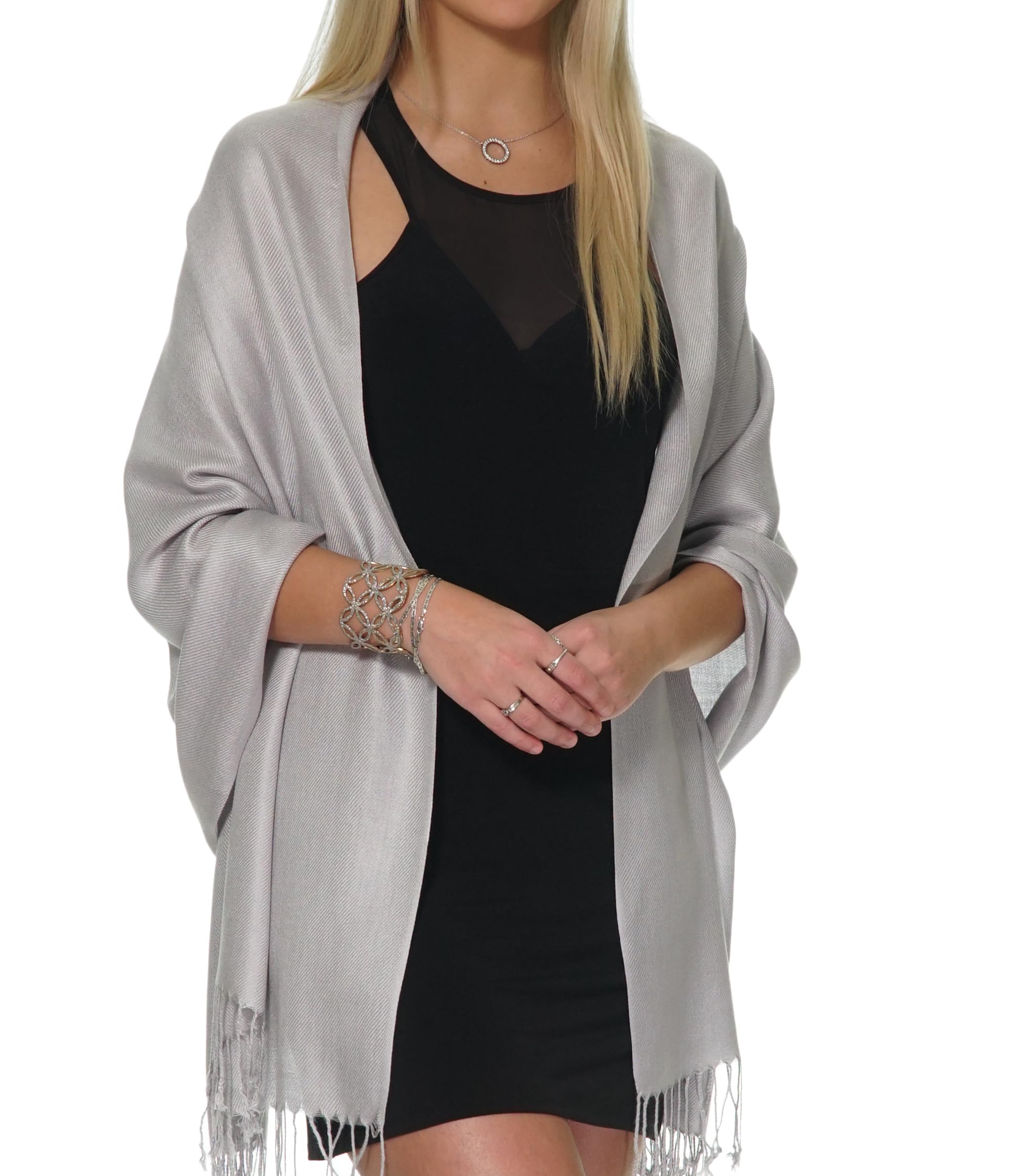 Pashmina Shawls and Wraps for Evening Dresses, Large Soft Pashmina Wedding Light Grey Silver Shawl