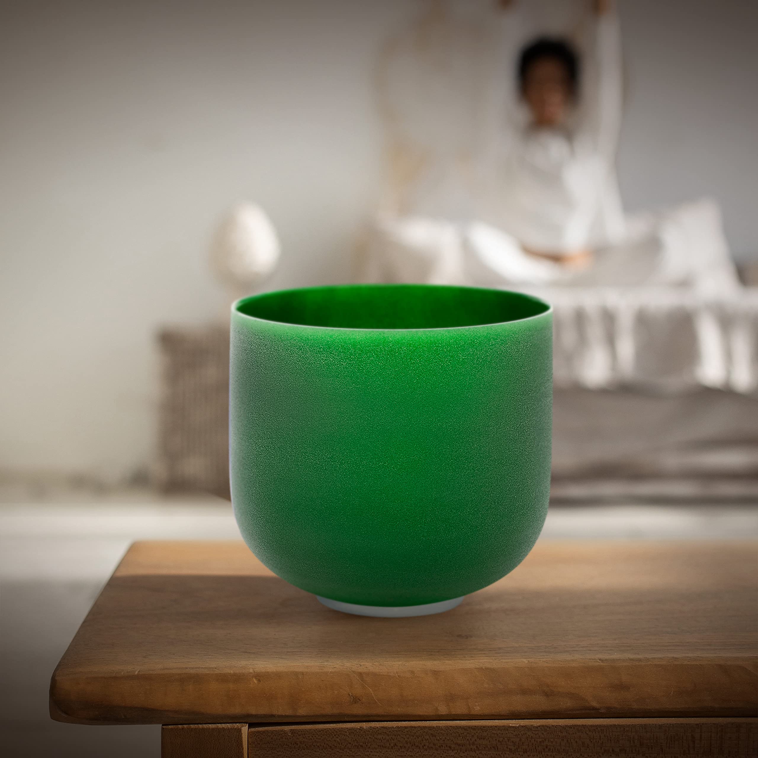 SITSANG Green F Note Crystal Singing Bowl Heart Chakra 7 inch with Sponge Padded Singing Bowl Tank and Singing Bowl Rubber Mallet and Suede Striker