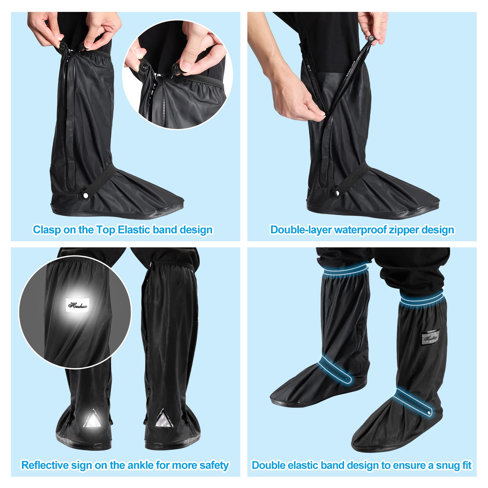 R2Depot Waterproof Shoe Covers Reusable for Men Women, Rain Snow Shoe Covers, Non Slip Shoe Protector (Black, Large)