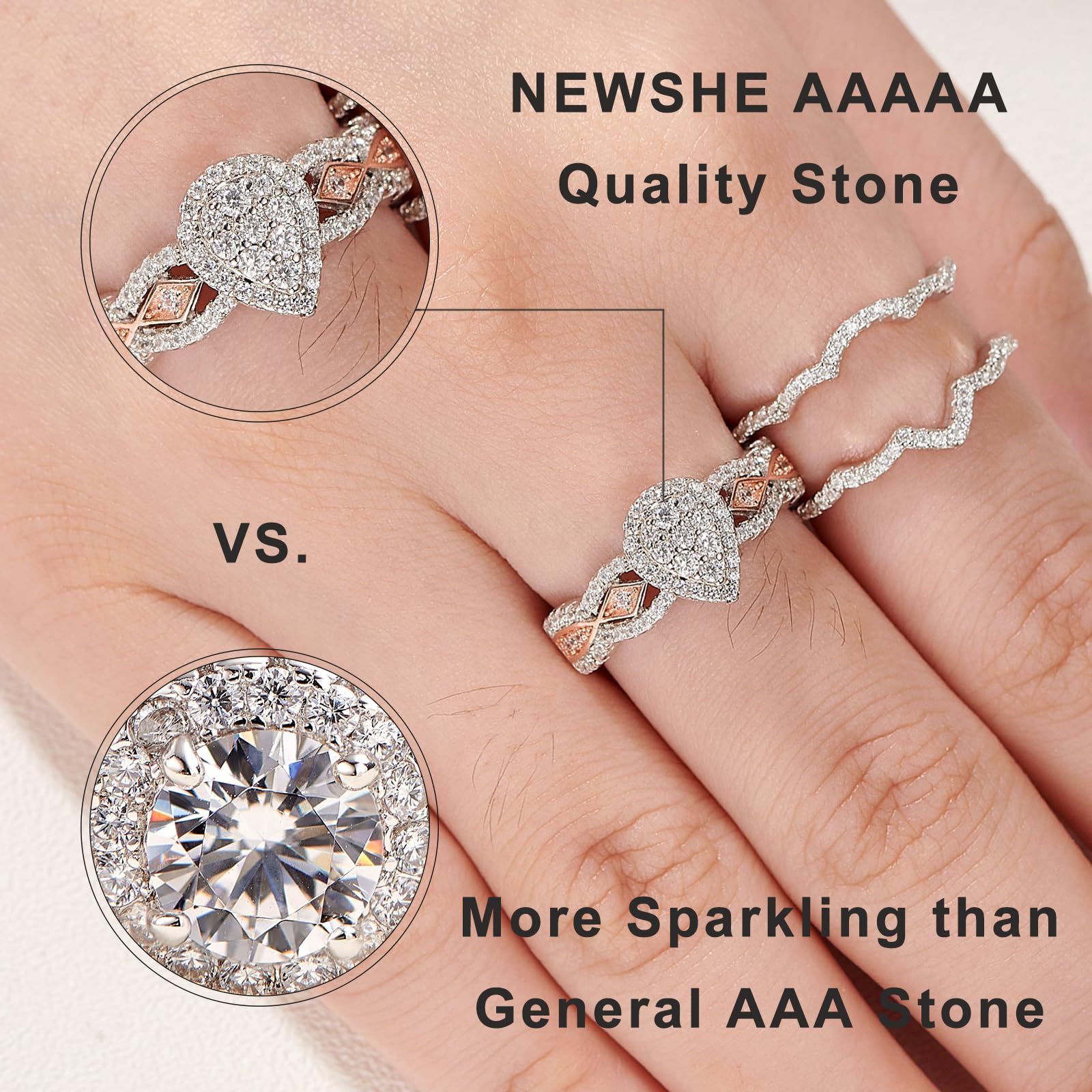 Newshe Pear Bridal Engagement Wedding Ring Set for Women Rose Gold White AAAAA Cz 925 Sterling Silver Size 7