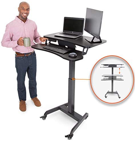 Stand Steady Cruizer Premier Rolling Electric Podium Desk - Height Adjustable, Mobile Standing Desk with Wheels, Keyboard Tray, Programmable Control, Compact Design for Office, School, Home (Black)
