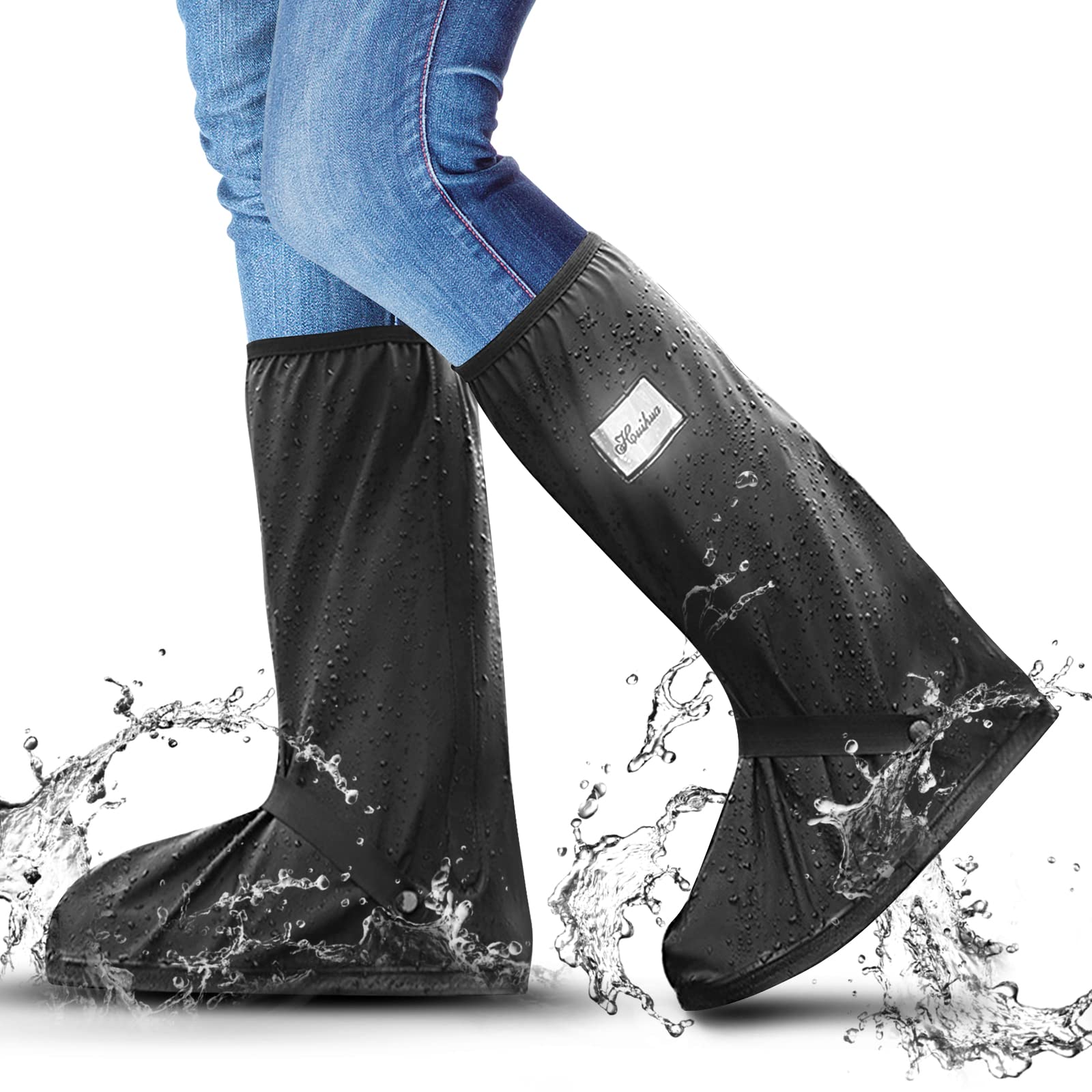 R2Depot Waterproof Shoe Covers Reusable for Men Women, Rain Snow Shoe Covers, Non Slip Shoe Protector (Black, XX-Large)