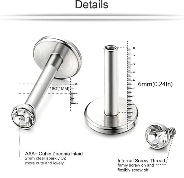 ORAZIO 10Pcs 18G Nose Studs - 316L Stainless Steel Stud Nose Rings for Women CZ Screwback Nose Piercings Cartilage Earrings Lip Rings Small Flatback Stud Earrings for Sensitive Ear Internally Threaded