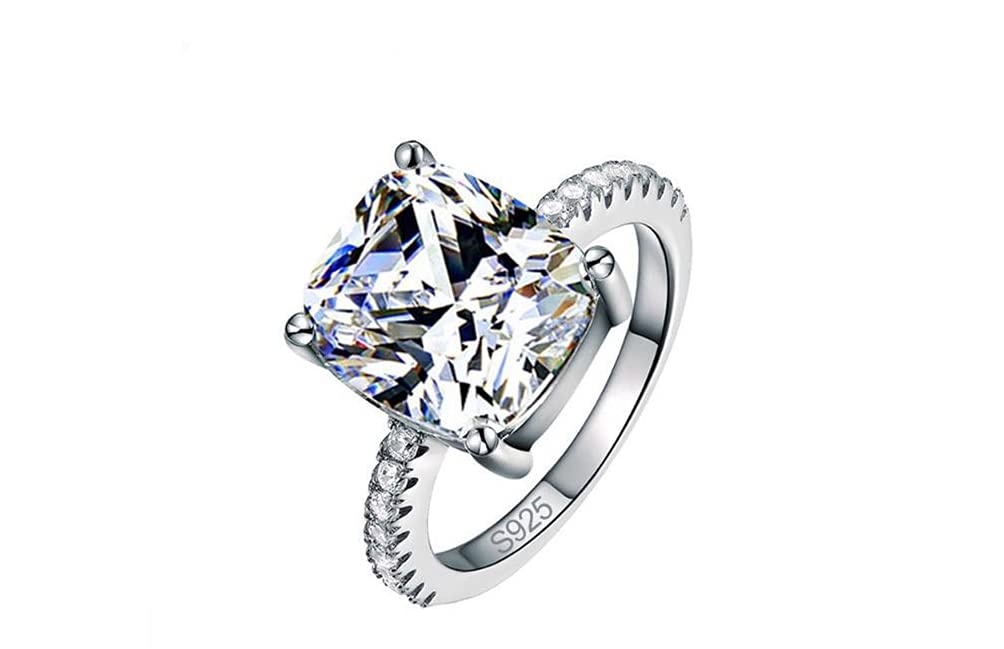 UNIQUFERANGER 4 Carat Cushion/Square/Asscher/Princess Cut Cubic Zirconia CZ Sterling Silver 925 Solitaire Wedding Engagement Ring (US Code 5-10) (6)