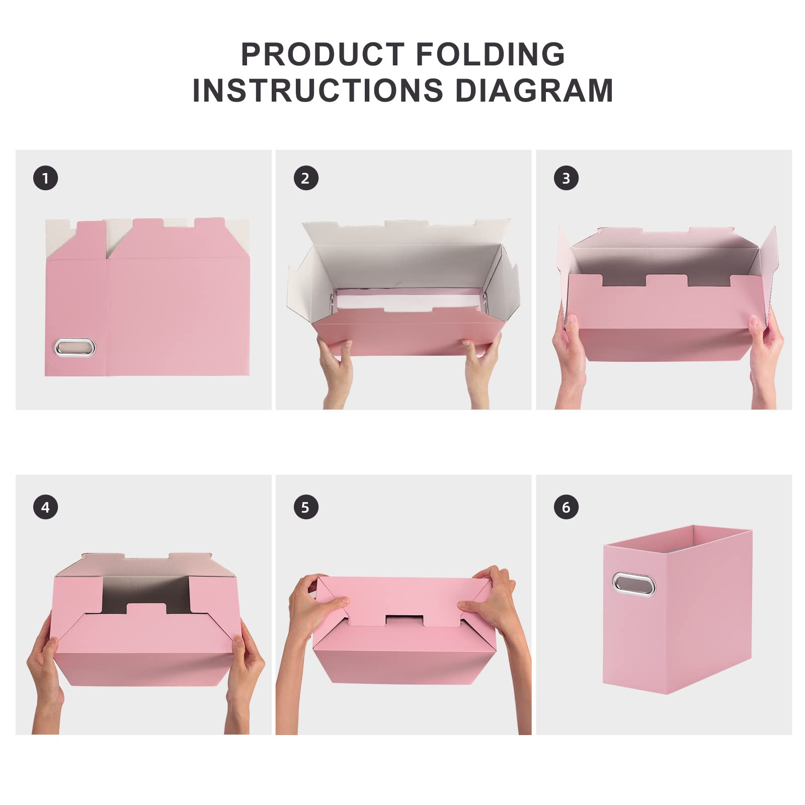 Oterri File Organizer, 4 Packs Small Storage Box, Cardboard File Folder Organizer, Collapsible File Box, Hanging File Organizer for Letter Size, Portable File Box with Handle, Only Box(Pink)