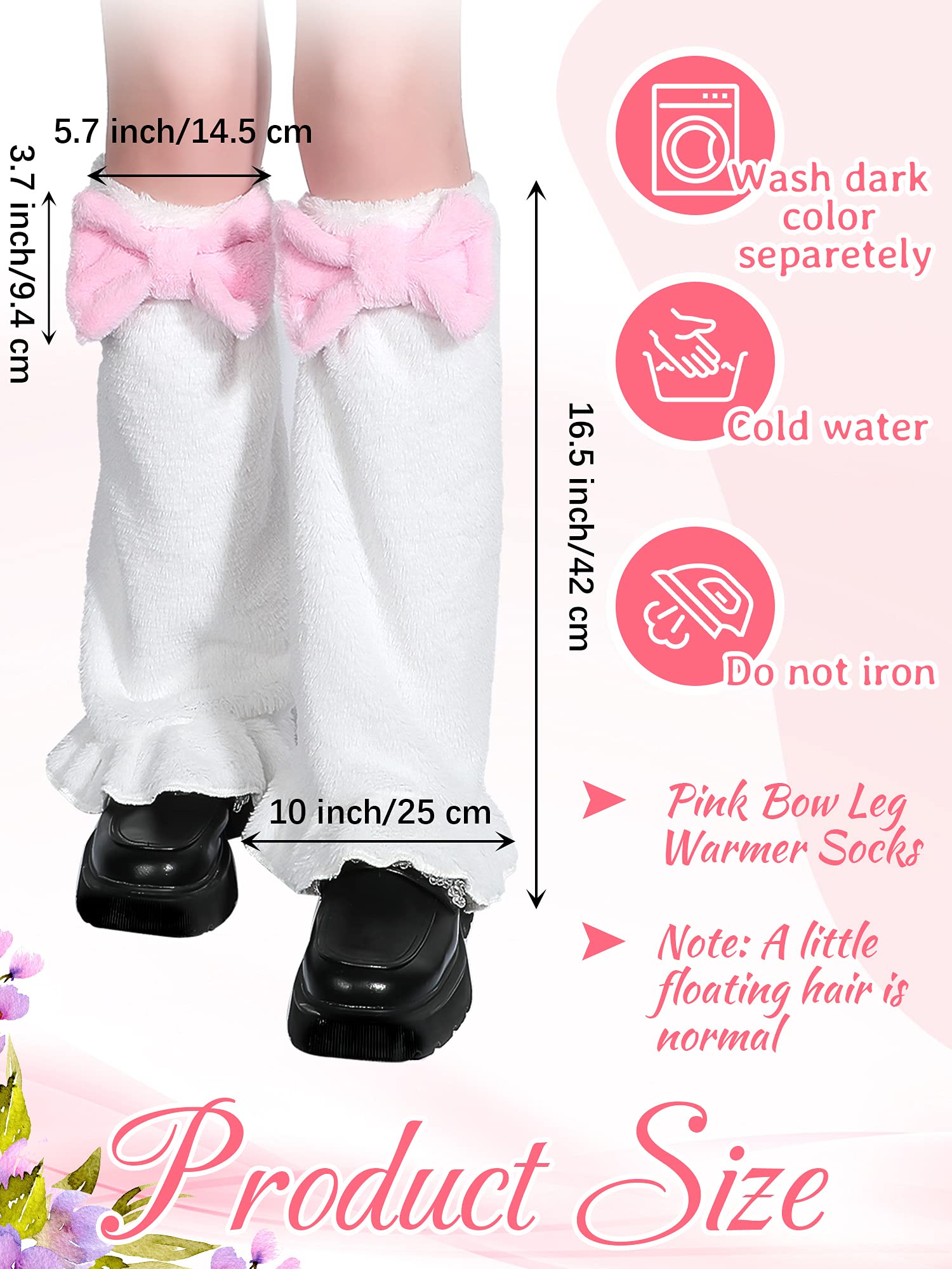 SATINIOR womens Kawaii Leg Warmer Fuzzy Fluffy Bow Cartoon Cosplay Over the Knee Socks, White and Pink, Medium