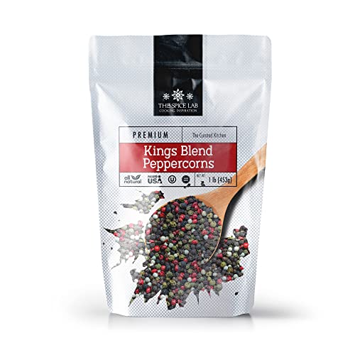 The Spice Lab Rainbow Peppercorns - Mixed Peppercorns Whole – 1 Pound Resealable Bag - Kings Peppercorn Medley - All Natural OU Kosher Gluten Free - Rainbow Peppercorns For Grinder Refill
