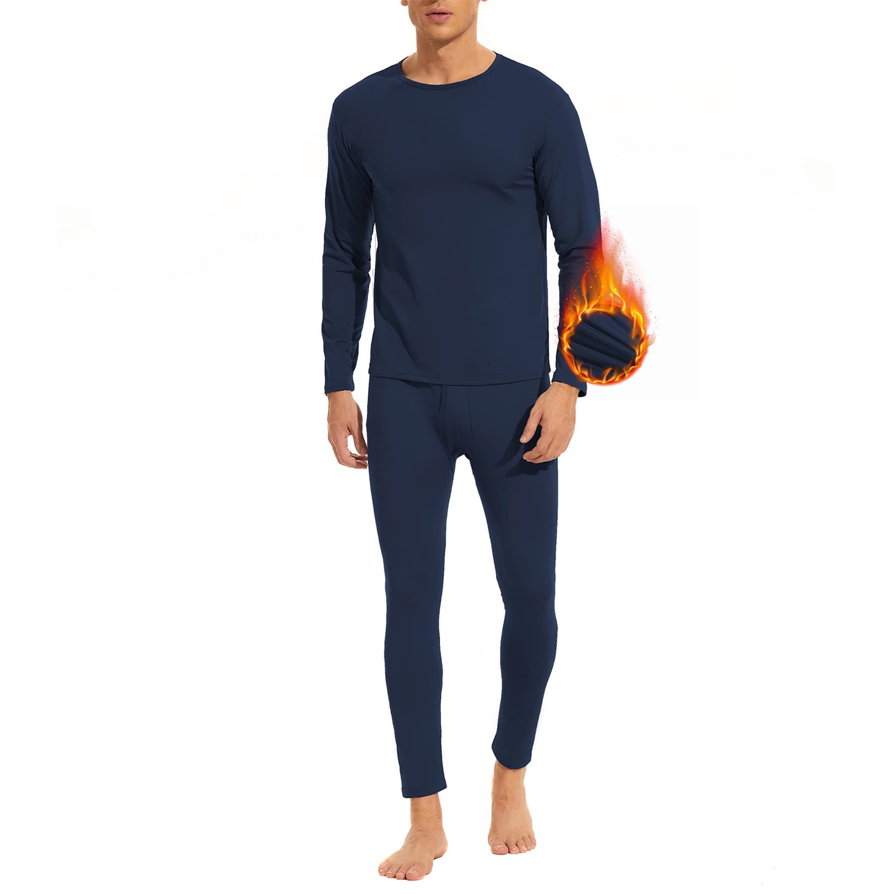 Zando Mens Long Johns Thermal Underwear Set Fleeced Lined Base Layer Men Cold Weather Mens Long Sleeve Thermal Shirt and Bottom Heated Base Layer Thermal Shitrs for Men Navy Blue Medium