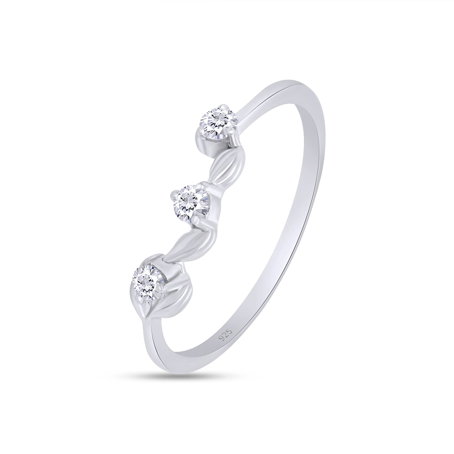 SAVEARTH DIAMONDS Leaf Design, 1/10 Carat Round Cut Moissanite Lab Created Diamond Art Deco Wedding Band Enhancer Ring In 14k White Gold Over Sterling Silver Jewelry For Women (0.10 Cttw) Size -7