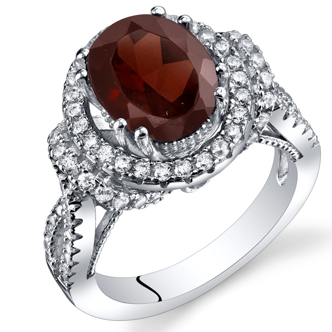 PEORA Garnet Gallery Ring Sterling Silver Oval Shape 3.25 Carats Size 5