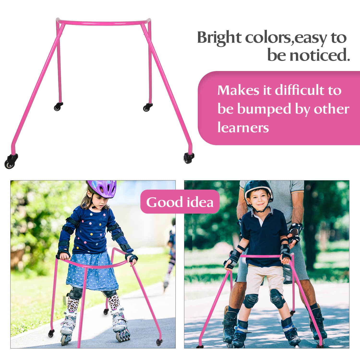 Skate Trainer - Roller Skater Aids to Learn Skating Independently, Skating Protective Gear for Boys and Girls to Avoid Falls & Injuries, with Thickened Steel Pipe and Universal Wheel, Bright Color