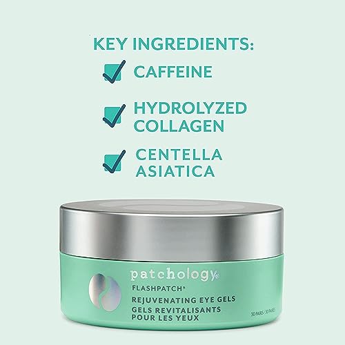 Patchology Rejuvenating Under Eye Gels - Hydrating Eye Mask w/Caffeine, Hydrolyzed Collagen & Centella Asiatica- Under Eye Patches For Dark Circles - Minimize Puffiness & Wrinkle Reducer - 30 Pairs