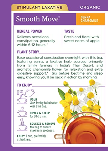 Traditional Medicinals Organic Smooth Move Senna Chamomile Herbal Tea, Relieves Occasional Constipation, (Pack of 2) - 32 Tea Bags Total