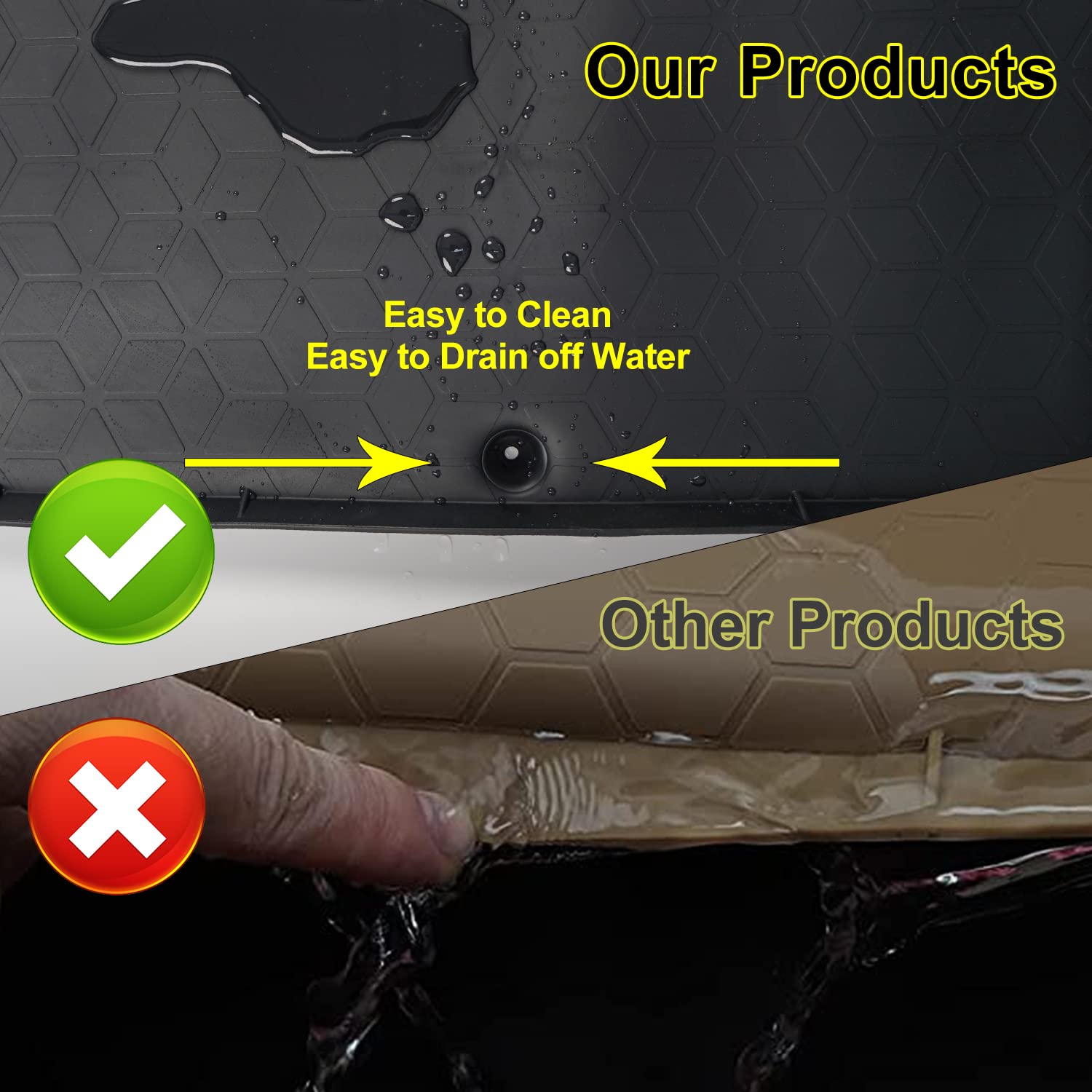 Under Sink Mat, BUDO 31"x 22" Under Sink Pad for Kitchen Waterproof, Silicone Under Sink Liner Drip Tray with Unique Drain Hole, Cabinet Protector Mats for Kitchen & Bathroom (Black)