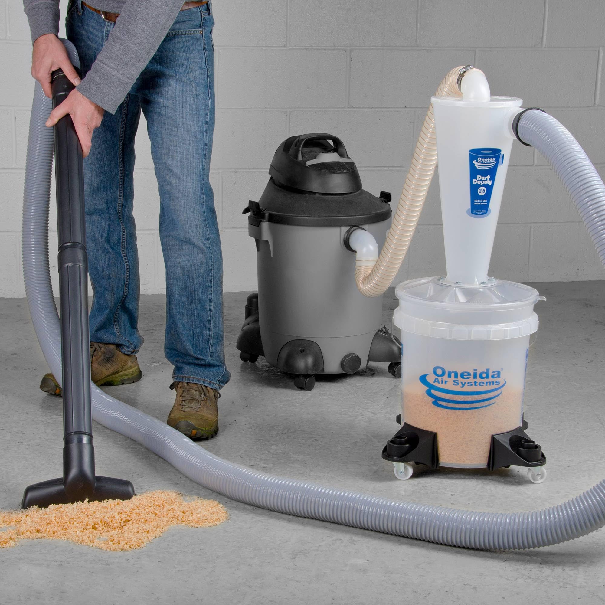 Oneida Air Systems Dust Deputy Deluxe Cyclone Separator Kit with Collapse-Proof Buckets for Wet/Dry Shop Vacuums (DD Deluxe 5-Gal)