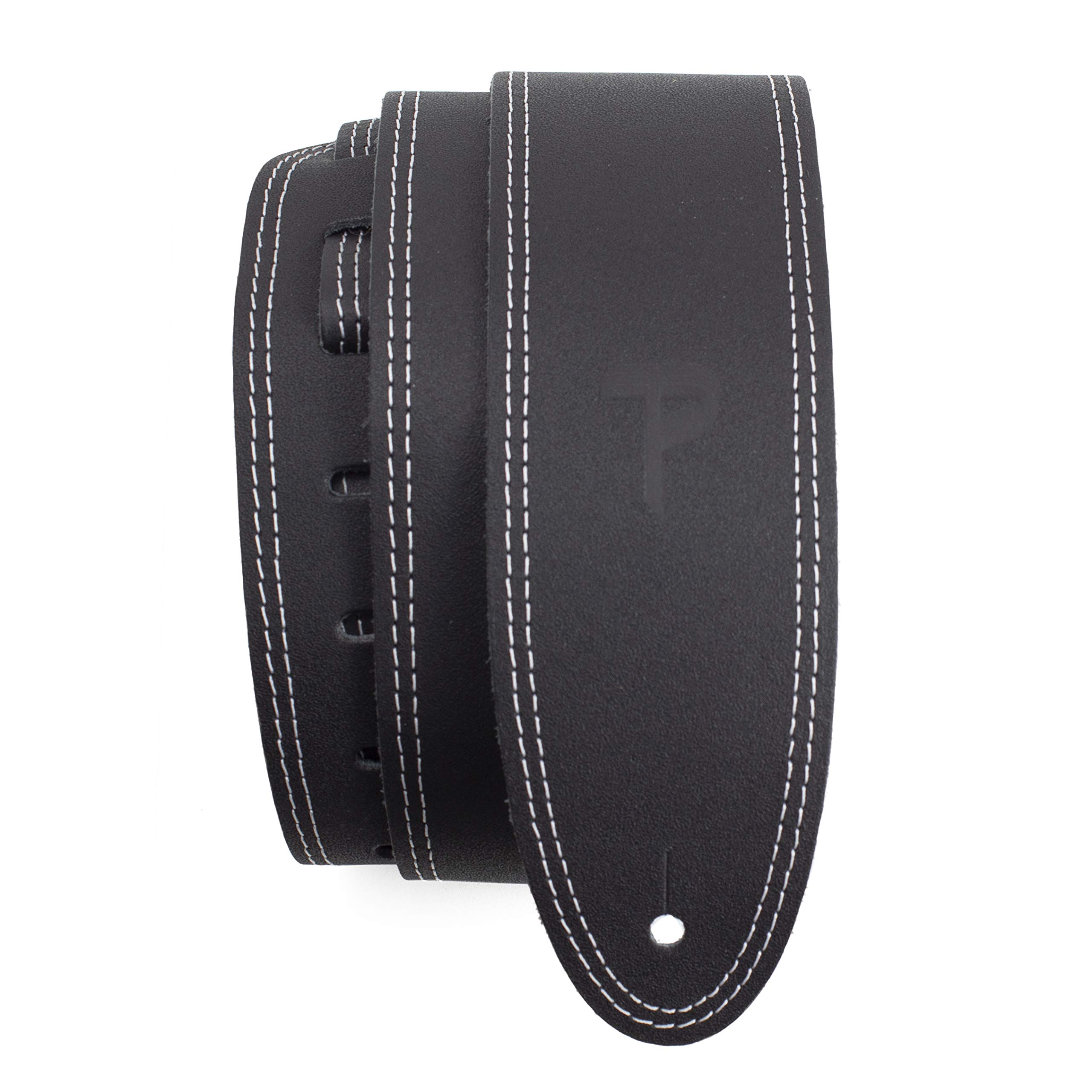 Perri's Leather Ltd. - Double Stitched Leather Strap - Adjustable Strap from 41" to 56" for Electric, Acoustic, Bass Guitars - for Kids & Adults - Black (BDS-175)