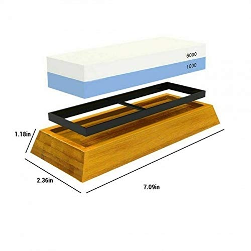 RT Essentials Premium Whetstone Knife Sharpening Stone 1000/6000 grit| Non-slip Bamboo Wood Base| Angle Guide| Flattening Stone- Best Tool For Razor sharp Kitchen/Butcher/Pocket/Chef Knives and Blades