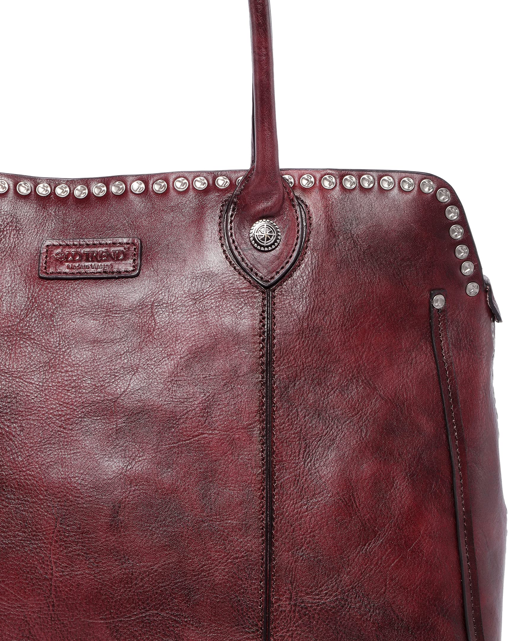 OLD TREND Genuine Leather Soul Stud Satchel Tote Bag Office Daily Handbage (Rusty Red)