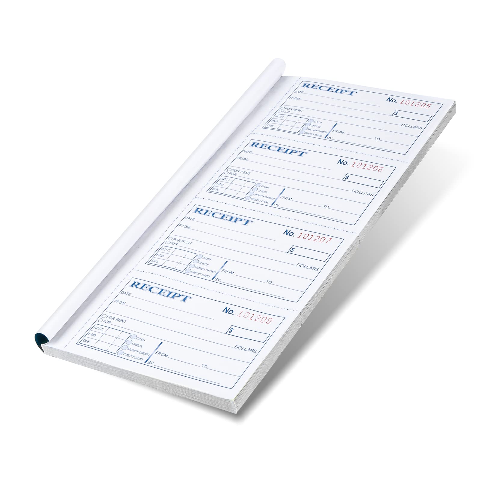 Receipt Book with Carbon Copies, Rent Receipt Book for Small Business, 2-Part Carbonless, 200 Sets per Book, 4 Receipts per Page