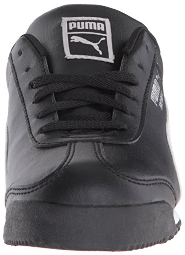 PUMA boys Roma Basic JR Sneaker, Black/White/Puma Silver, 4 M US Big Kid