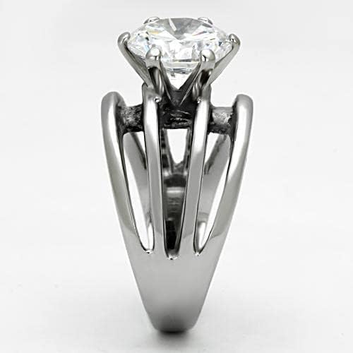 Zawadee TK1084 - High Polished (no Plating) Stainless Steel Ring with AAA Grade CZ in Clear Size 9