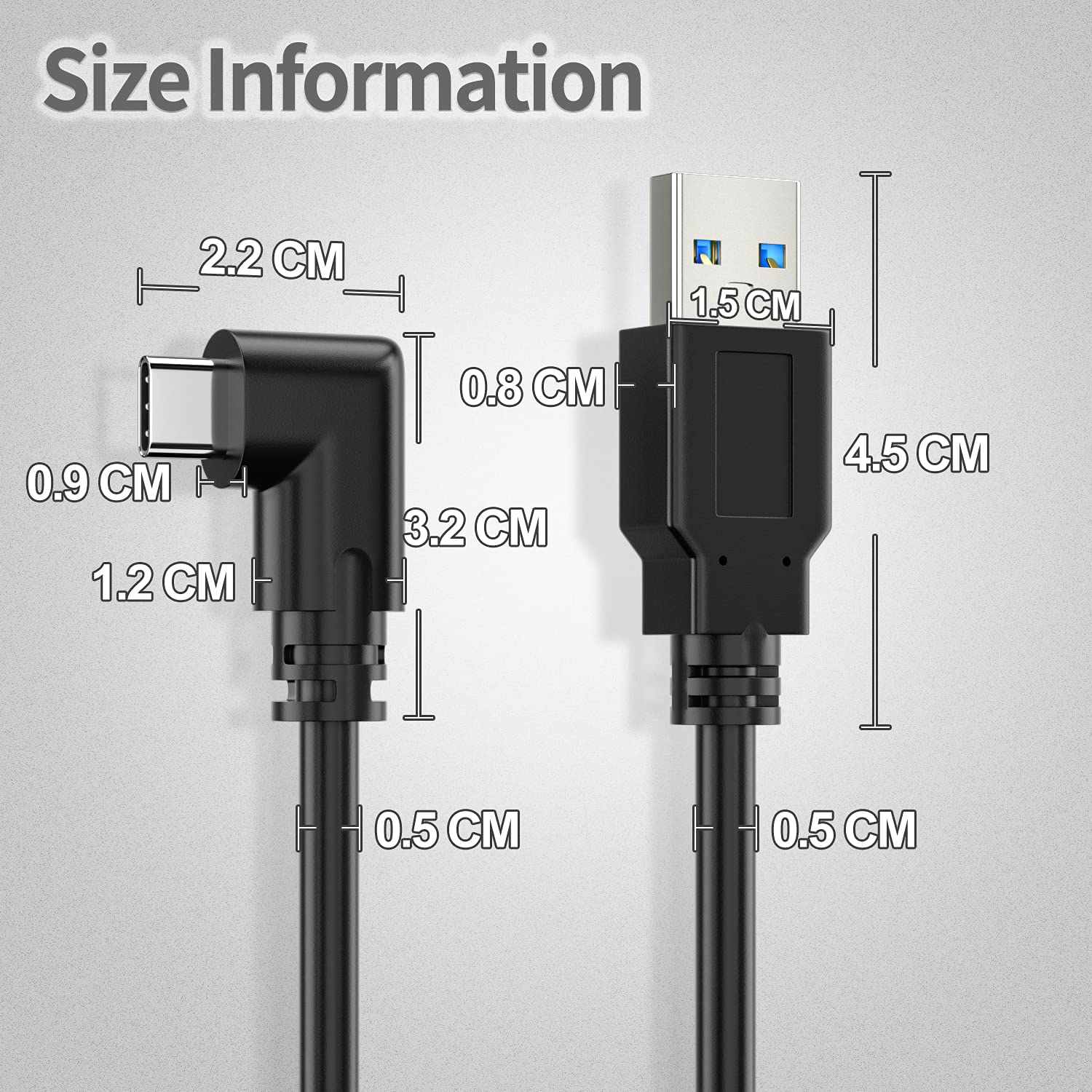 USB C Cable 3.0 16.5ft USB to Type C Cable Right Angled for Oculus Quest Link 2, iChanko 90 Degree USB-C Cable, 5Gbps Superspeed Data Transfer, 3A Fast Charging Cable for VR (Black, 16.5ft)