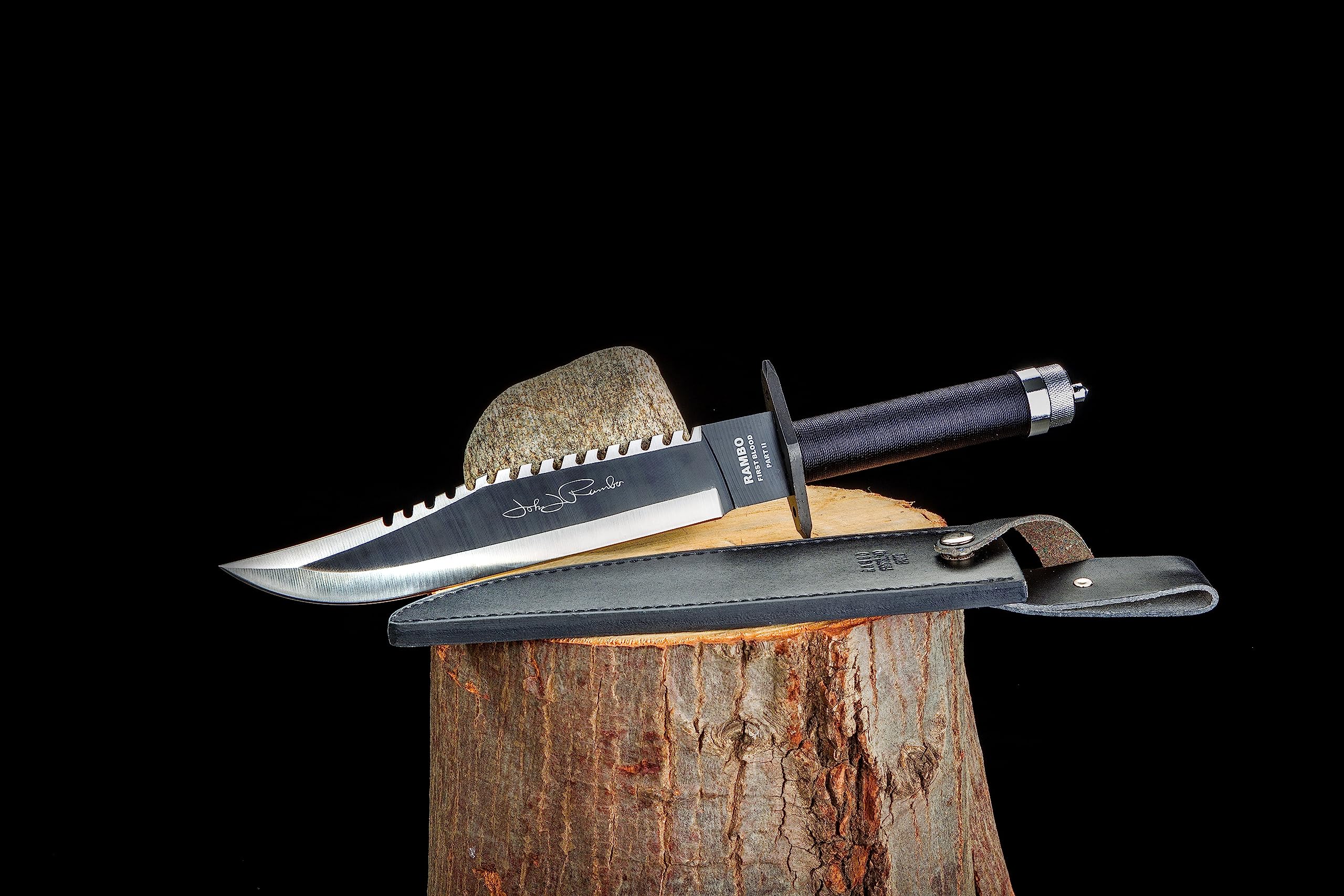 Rambo Survival Knife First Blood Part 2 with Signature - Leather Sheath & Premium Box - Fixed blade Hunting Outdoor Camping