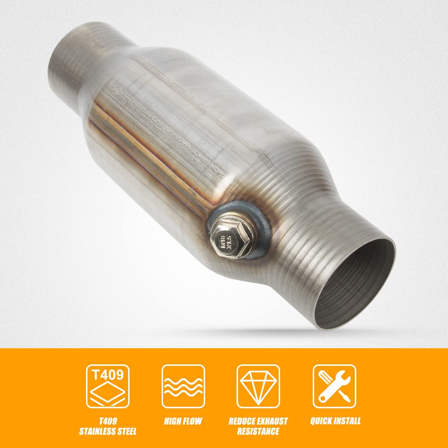 Universal High Flow Catalytic Converter with O2 Port ECO II with 2.5" Inlet/Outlet Height Spun Replace 425250 (EPA Compliant)