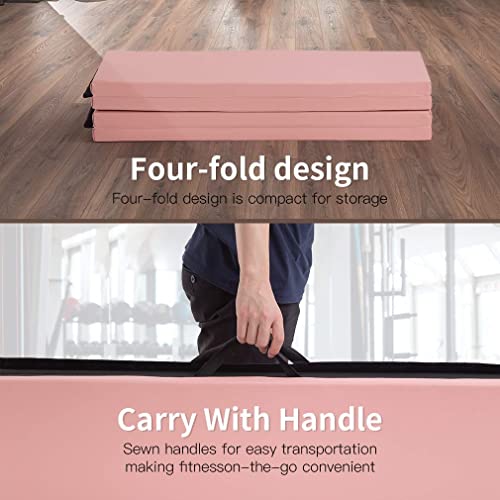 Thick Gymnastics Exercise Mat, 4'x6'x2"Extra Thick High Density Anti-Tear Folding Tumbling Mats Gymnastics for Home, Gym Mat for MMA, Stretching Yoga Cheerleading Martial Arts (Pink)