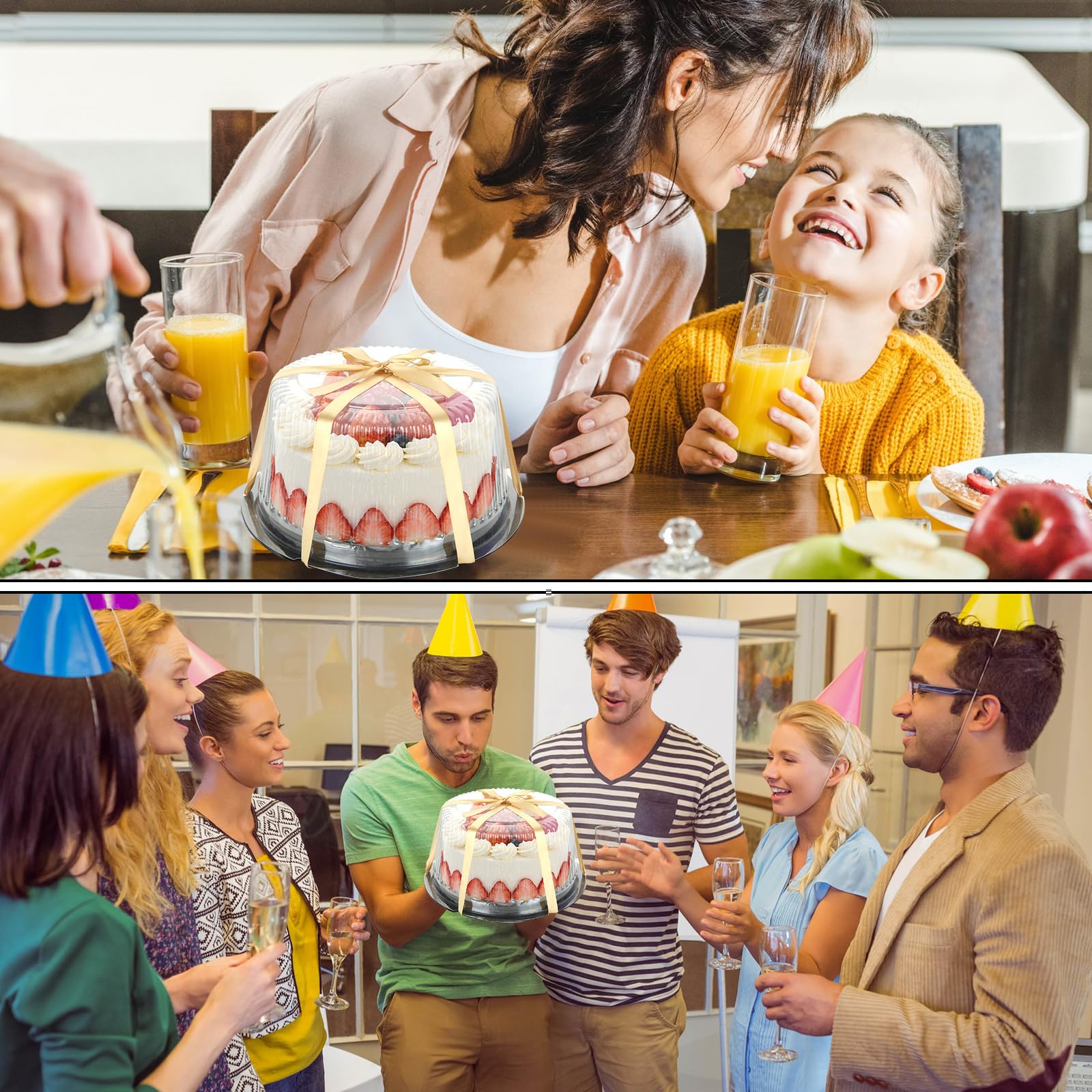 QTLCOHD 10 Pcs 10 Inch Disposable Plastic Cake Container Carrier with Clear Dome Lid Thickened Cake Boards Cake Box Straps Clear Plastic Cake Carrier for Transport, Storing, Displaying Cakes