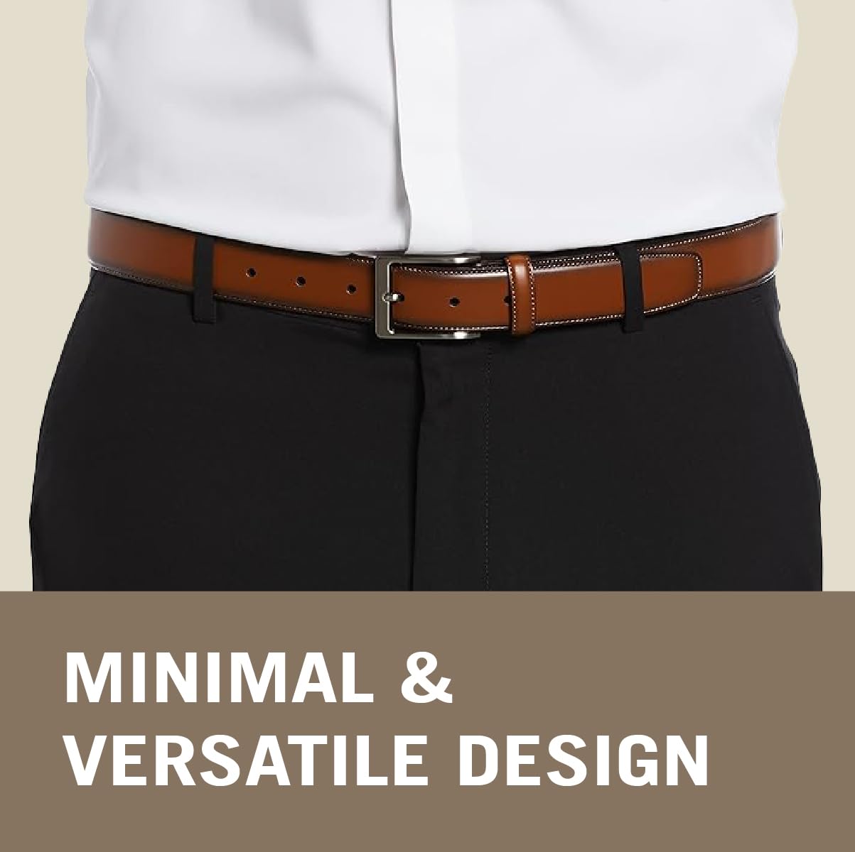 Perry Ellis Men's Leather Amigo Dress Belt, Luggage Brown, 36