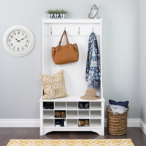 Prepac Hall Tree with Shoe Storage, White