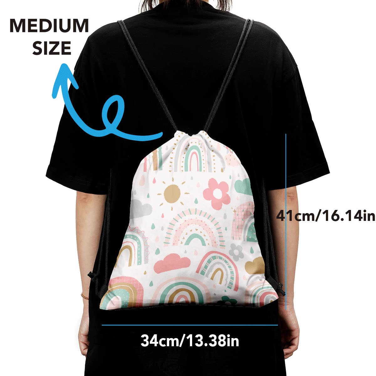 zcyxuuw Drawstring Backpack Drawstring Bag String Bag Cinch Bag Sackpack Gym Sports Travel Backpack for Women Men Lightweight Yoga Dance Bag Boho Rainbow Feather Butterfly Flower Decor