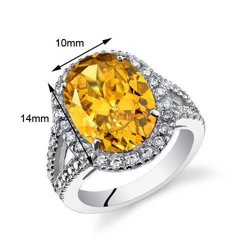 PEORA 8.25 Carats Oval Cut Yellow Cubic Zirconia Engagement Ring In Sterling Silver Size 5