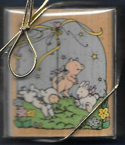 Rubber Stamps Bunny Lamb Pig Maypole Merriment Stamp L773 Limited Edition for Teaching Card Making, DIY Crafts, Scrapbooking