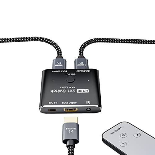 YIWENTEC HDMI 2.1 8K Switch Directional 2in 1out with Remote Control 8K@60Hz 4K@120Hz Converter High Speed 48Gbps Compatible with Xbox PS5 Projectors Monitors