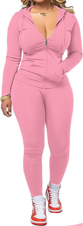 ZDZ 2 Piece Sweatsuits For Women Jogger Set Fall Outfits Long Sleeve Tights Workout Suits Tracksuits With Pocket(Pink-XXL)