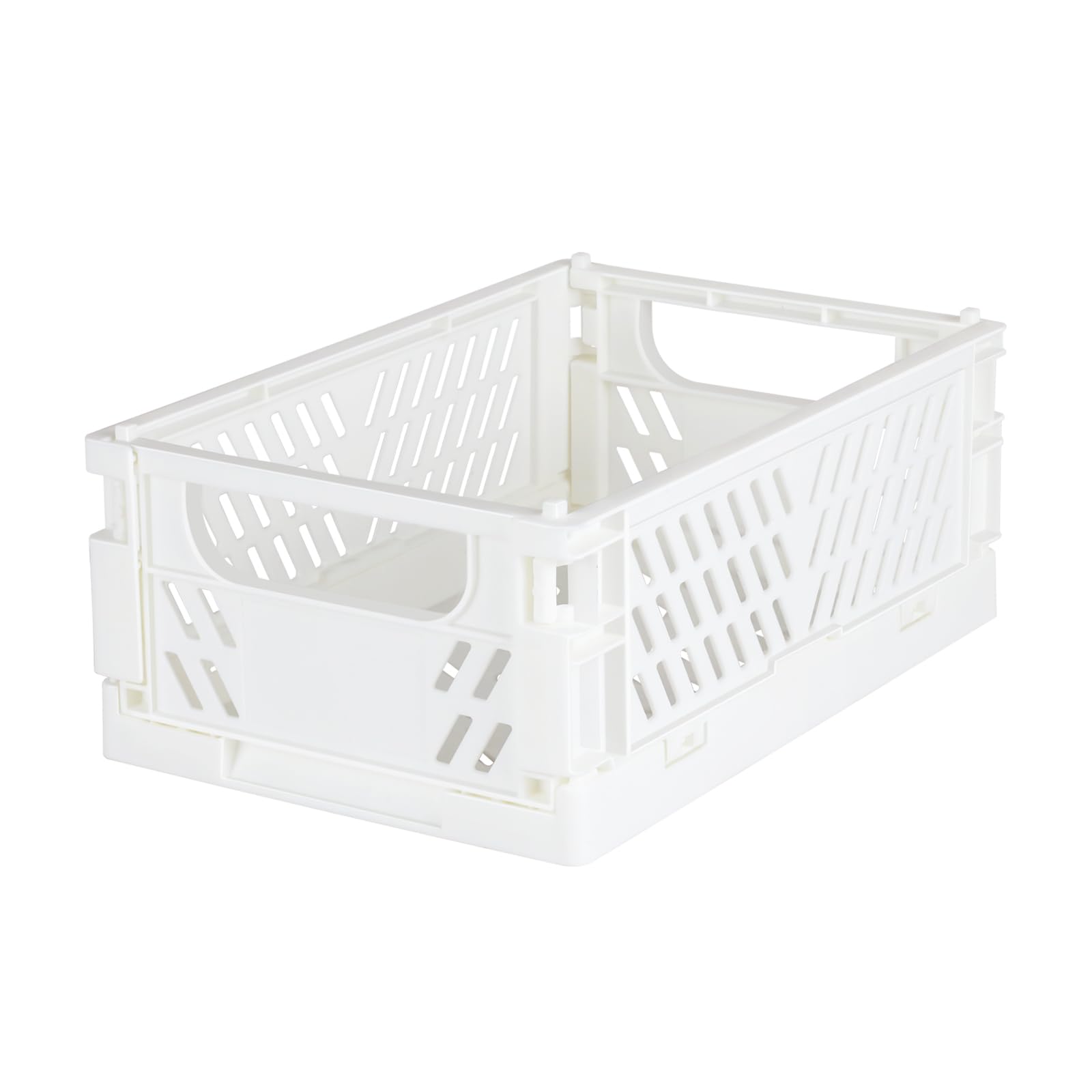 omesy Pastel Storage Crates for Organizing, Mini Plastic Baskets Collapsible for Home Kitchen Bedroom Decor, 5.9" x 3.8" x 2.2" (White)